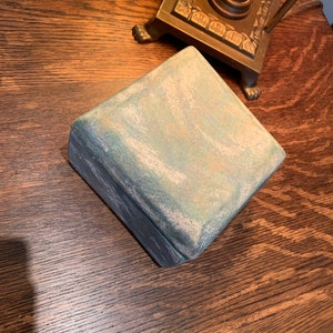 Lidded Ceramic Square Box Vintage Flat Teal-ish W Lt Gold & Cream Swirl ...