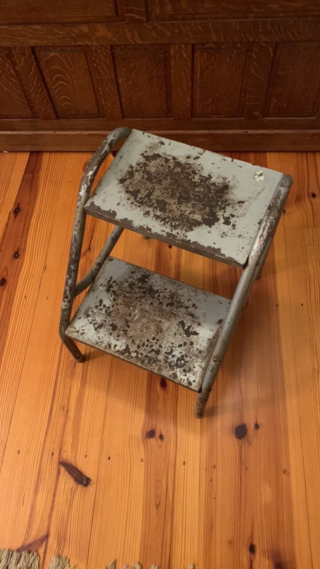 RARE Industrial Step Ladder Metal Stool Wide Seat Curvy Collect Rustic ...