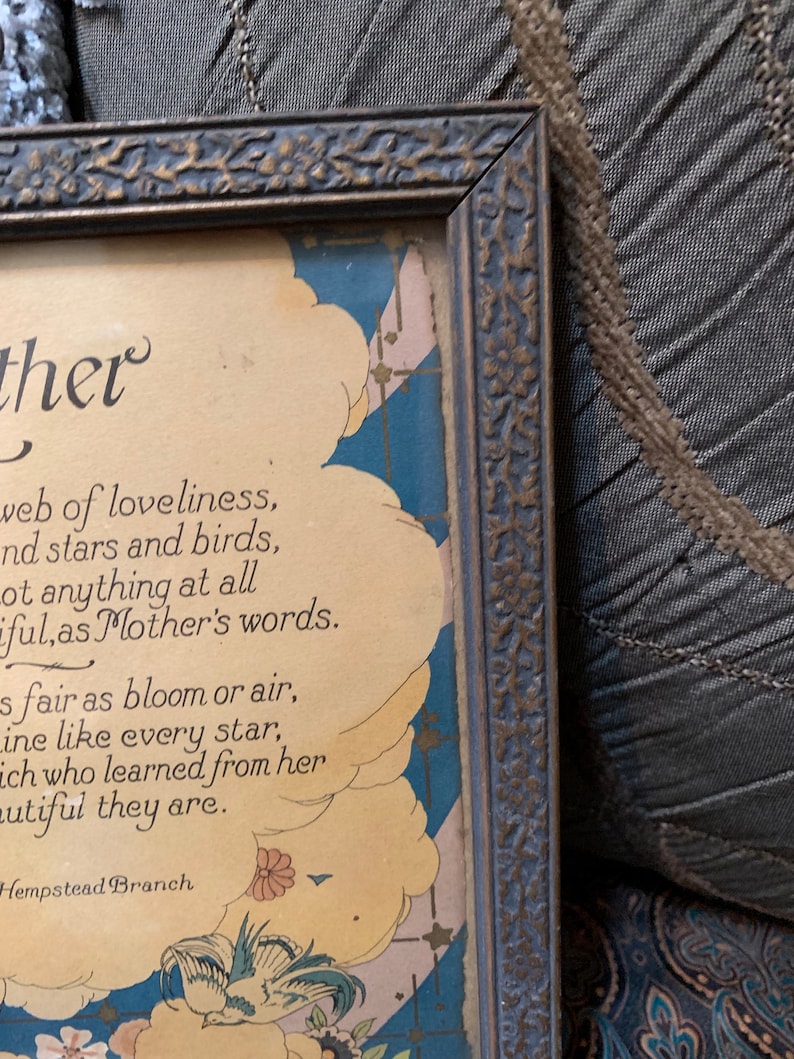 VINTAGE MOTHER Poem Anna Hempstead Branch Art Deco UNIQUE Framed 9 X 7 ...