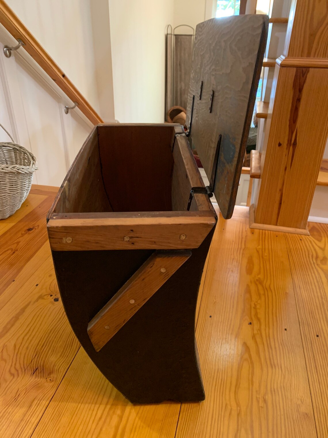 Rare ANTIQUE CURVED BOX Storage Hinged Lid Unusual Wooden | Etsy