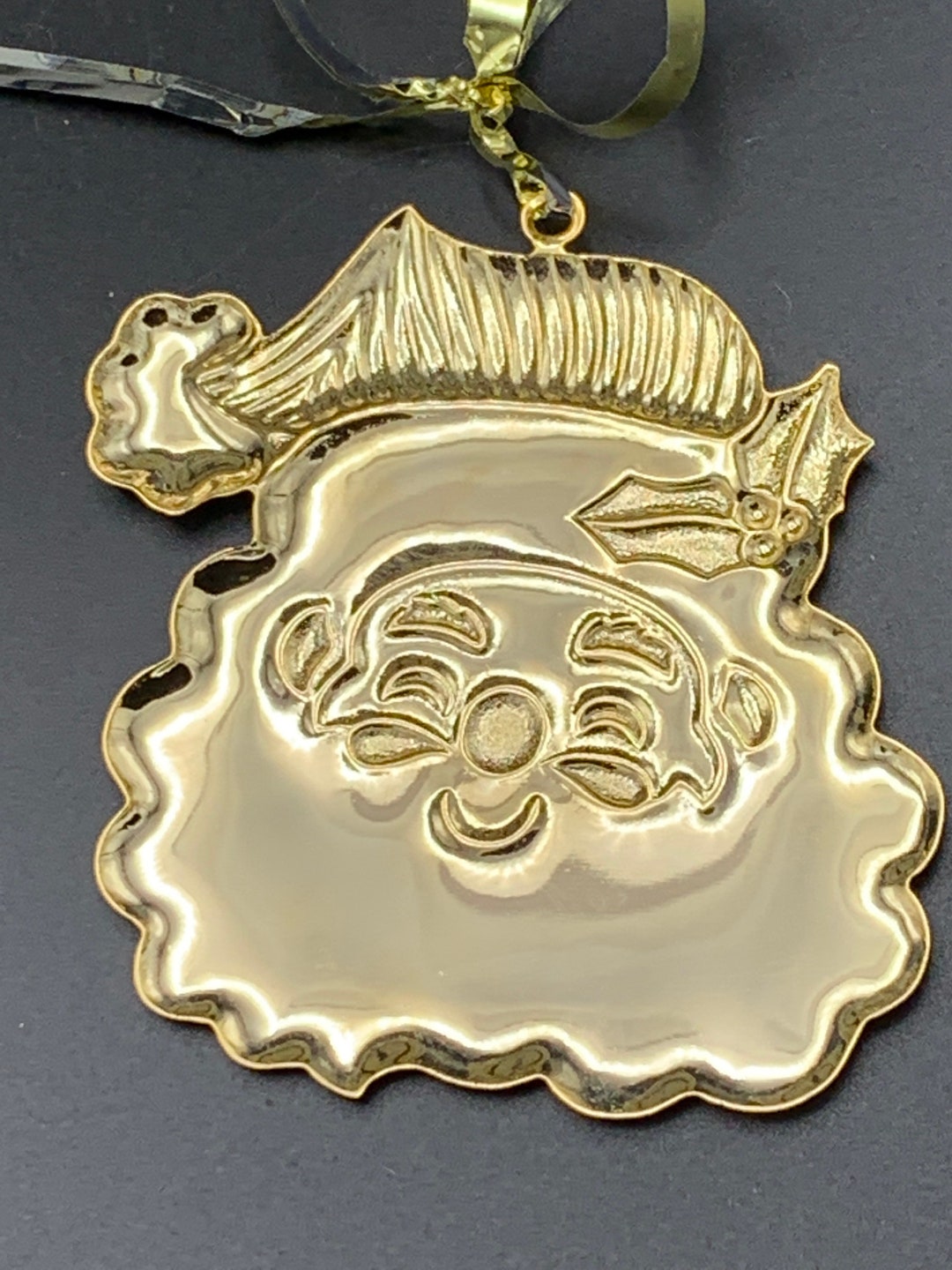 Rare 80s SANTA ORNAMENT BRASS 3”w X 3”h X 1/4” Thick Raised Embossed ...