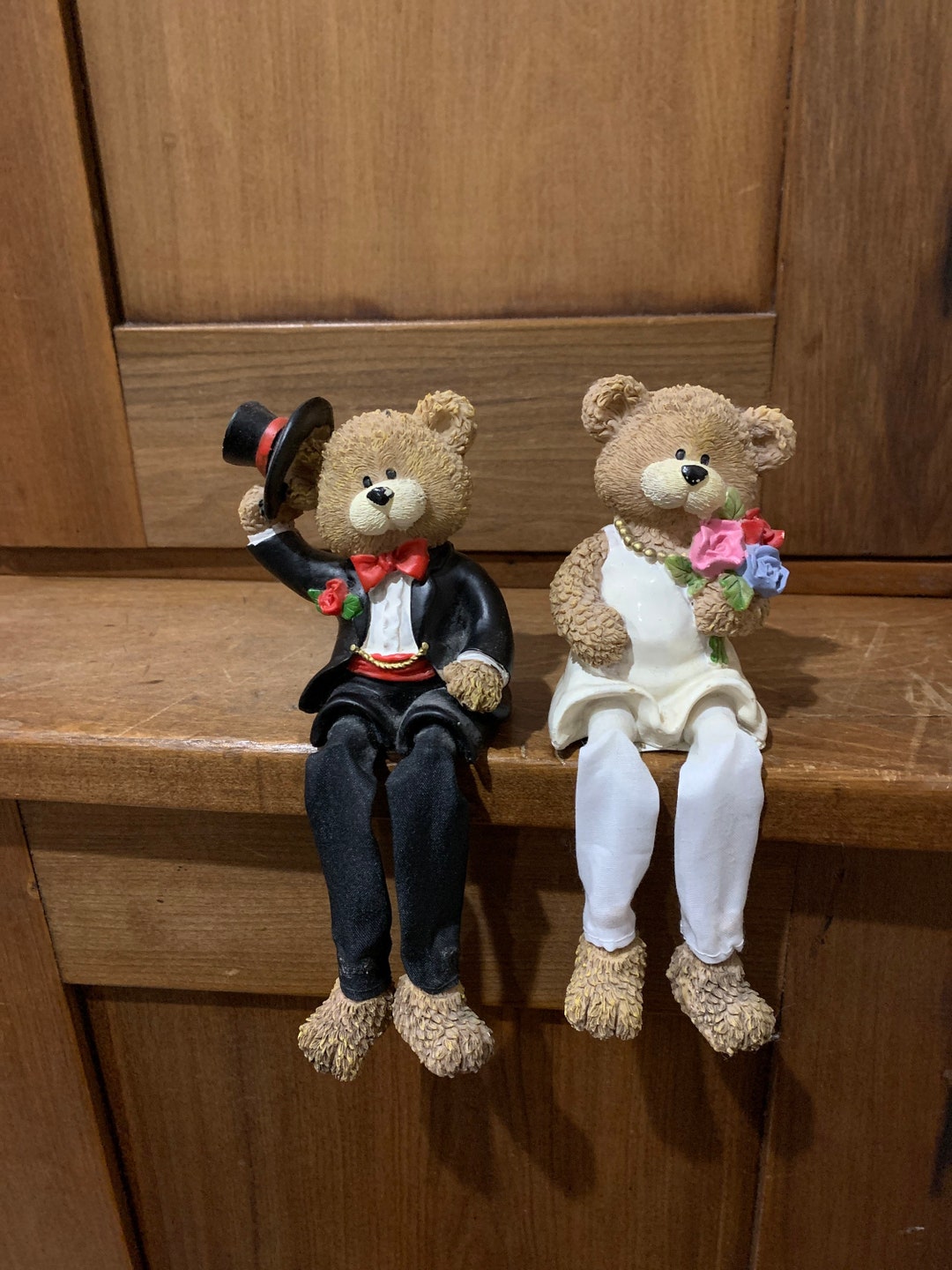 Vintage BEAR BRIDE & GROOM Shelf Sitters Sitting 3 1/2” H X 3” W X 2” D ...