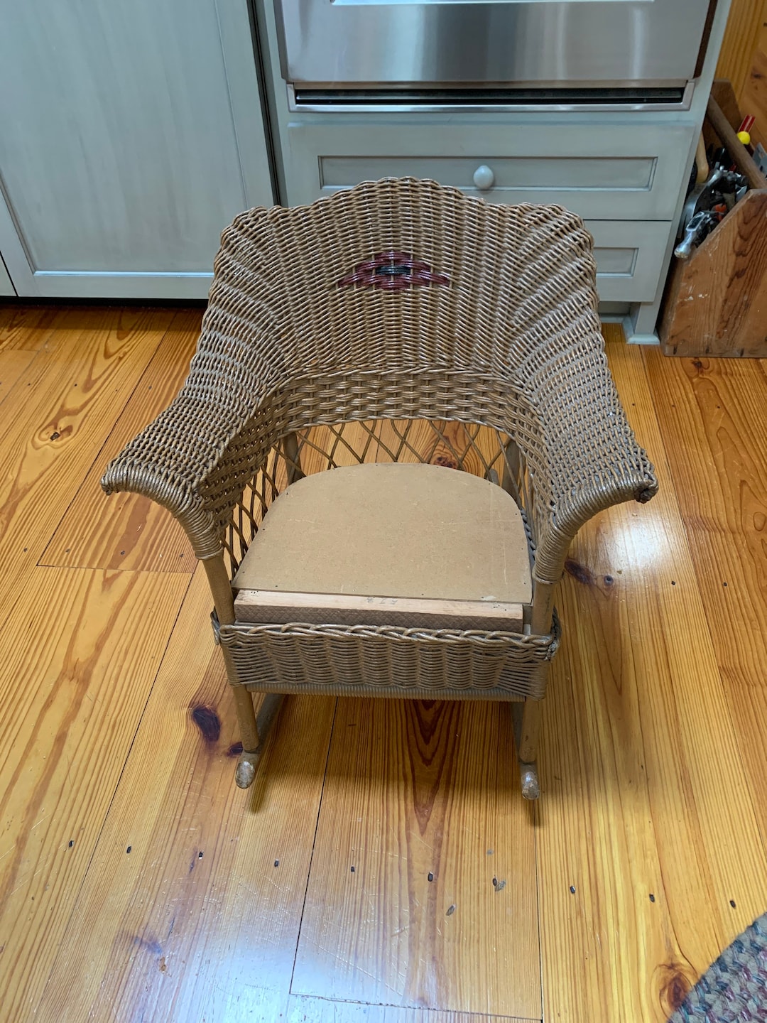 Rare Child ROCKER WICKER Antique Rocking Chair Woven Patterns Vary on ...