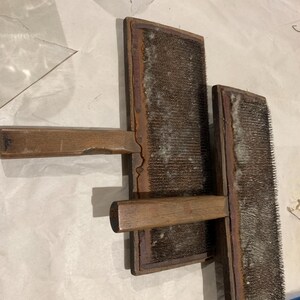 Antique Primitive Whittmore Cotton Cards Pair (2) Lovely Smooth Wood ...