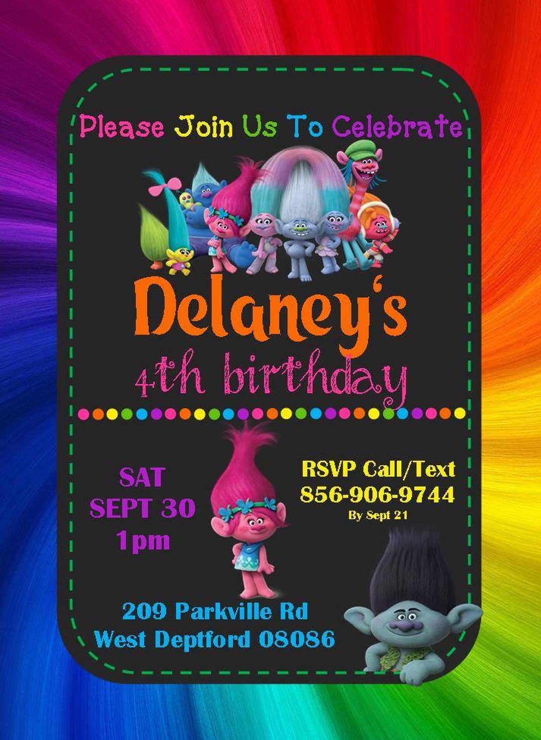 Trolls Birthday Invite - Etsy