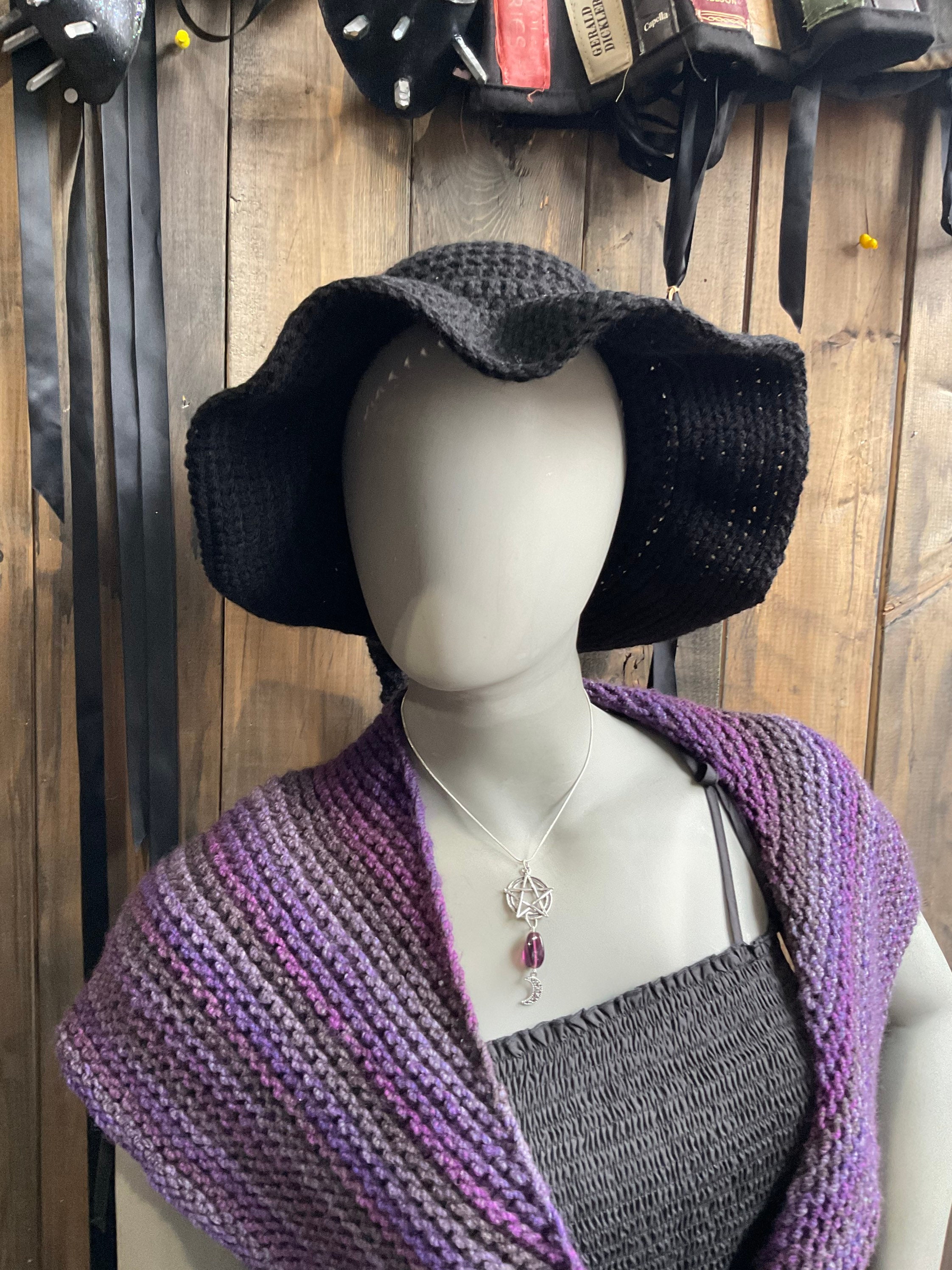 Black Crochet Witches Hat Long Scrunched Witch Hat With - Etsy