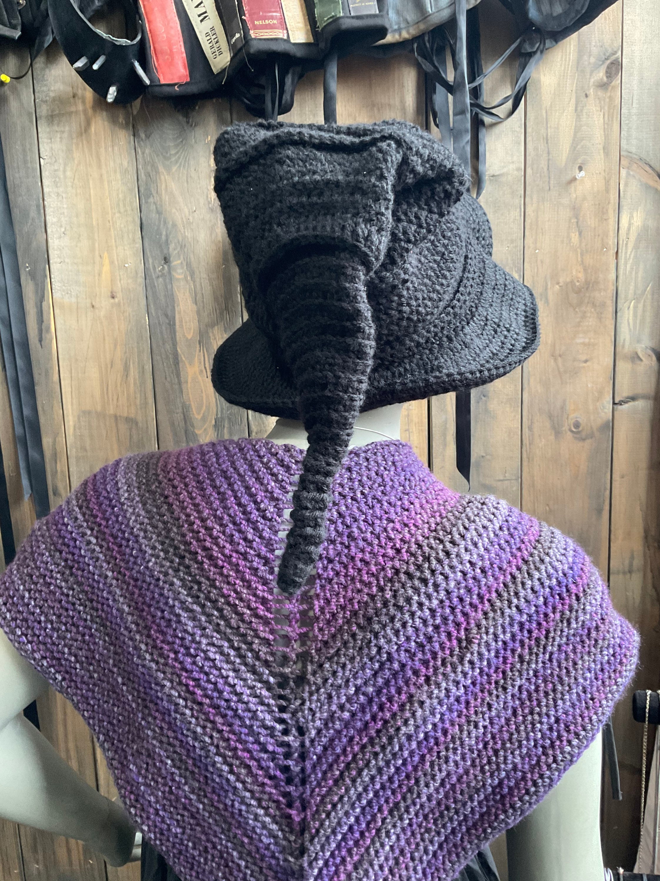 Black Crochet Witches Hat Long Scrunched Witch Hat With - Etsy