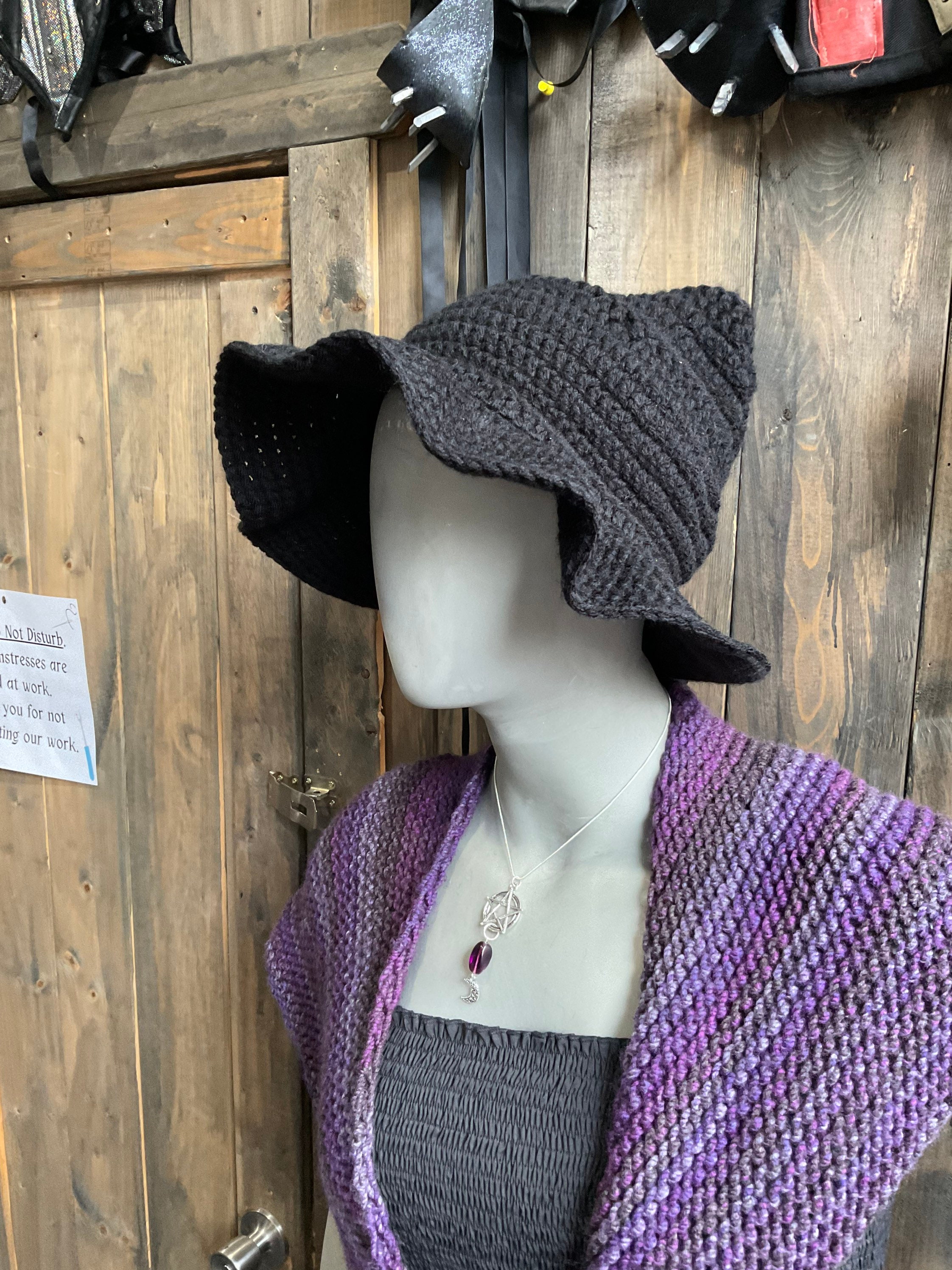 Black Crochet Witches Hat Long Scrunched Witch Hat With - Etsy