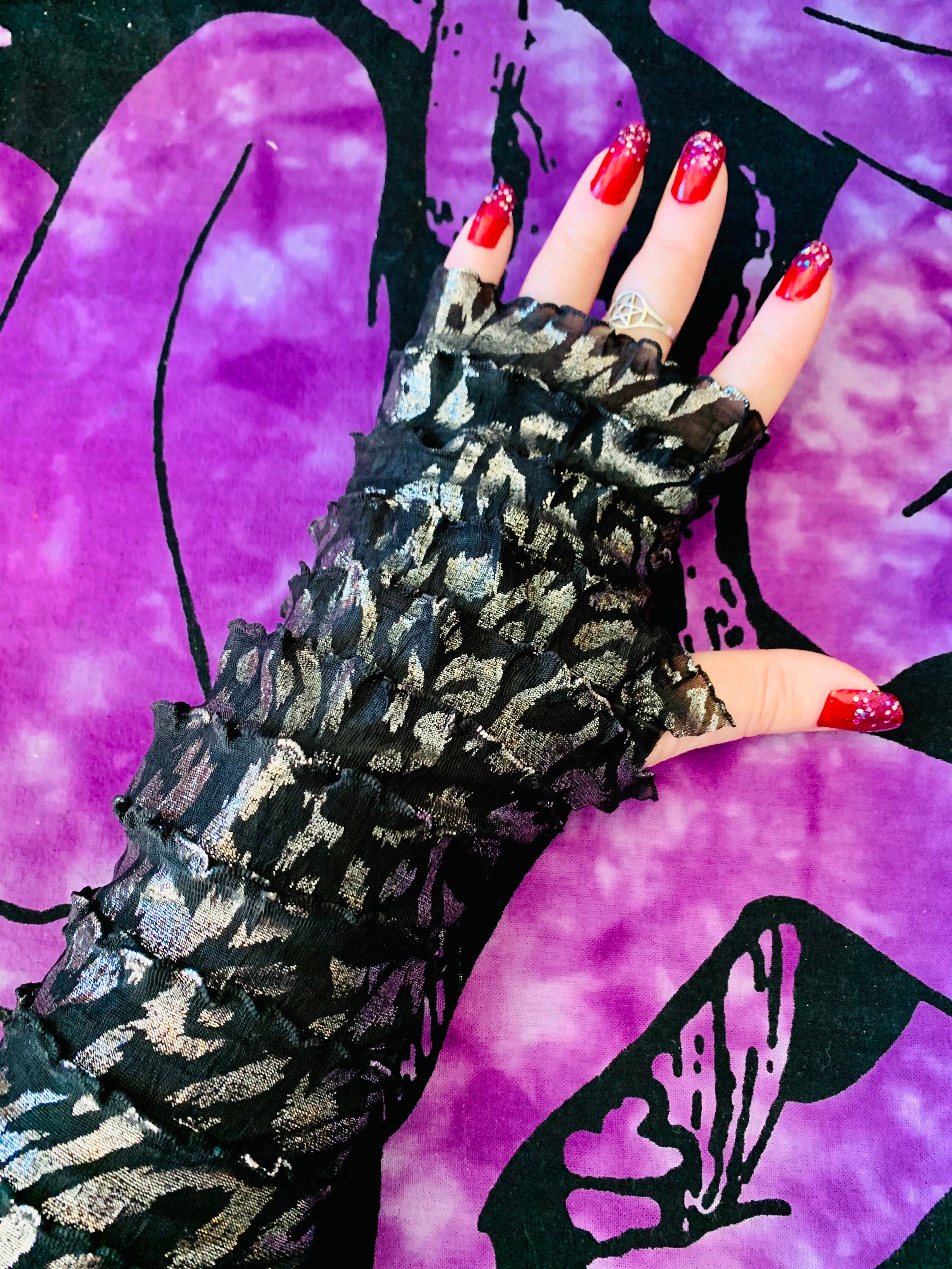 Cozy Arm Warmers black Ruffle Gothic Goth Bohemian Faery Arm Warmers ...