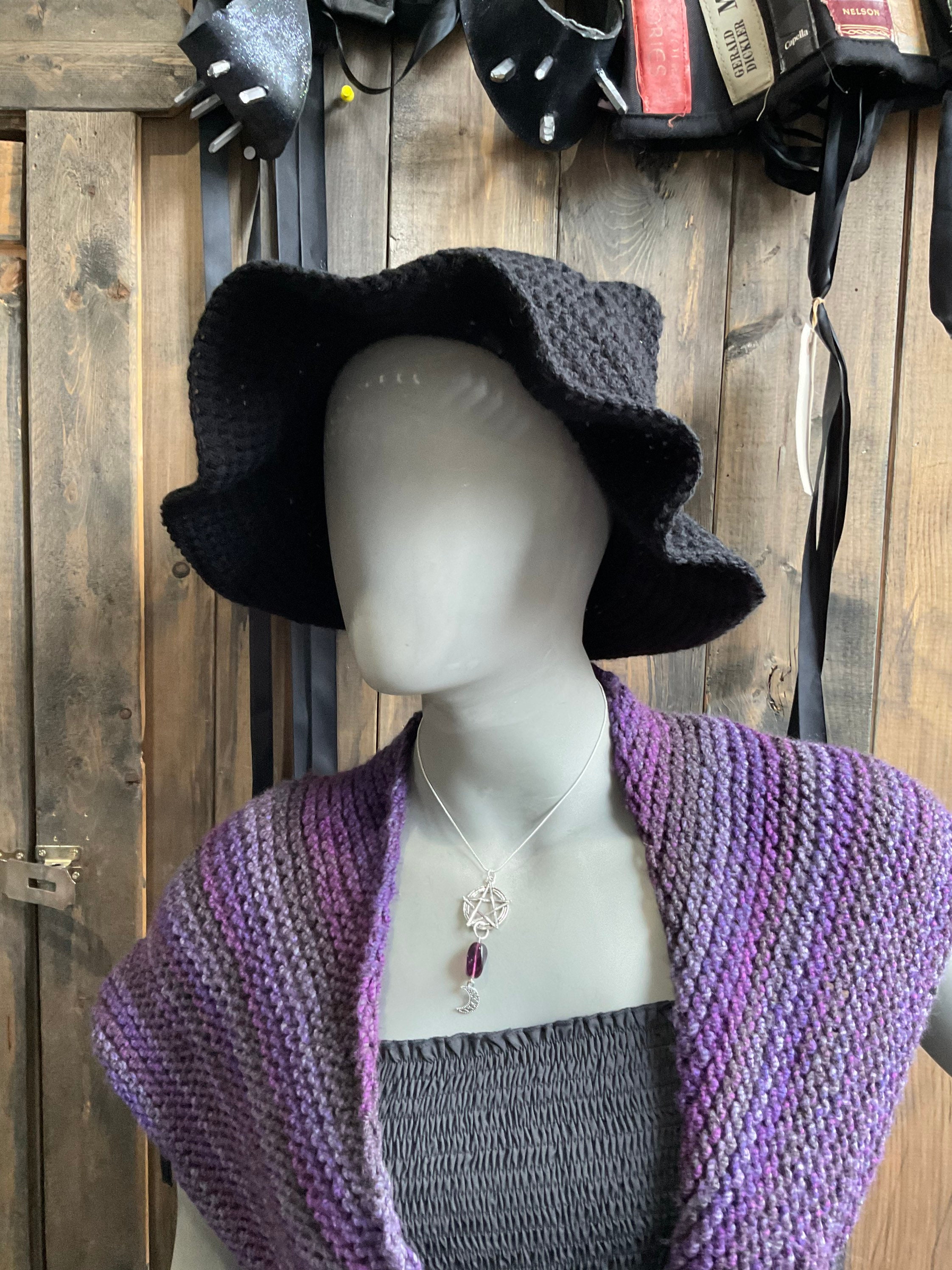 Black Crochet Witches Hat Long Scrunched Witch Hat With - Etsy