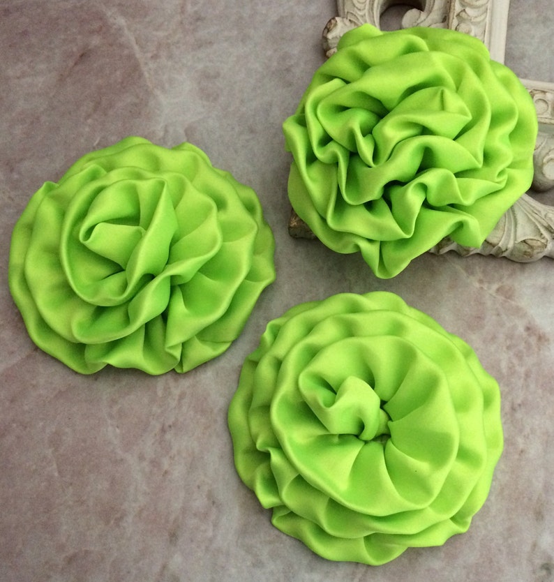 Lime Green 3 Inch Rosette Satin Rolled Rosette Silk Rosette - Etsy