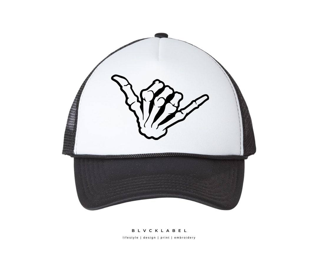 Shaka Skeleton Hand Sign Mesh Hat Snapback Hang Loose Shaka Hands ...