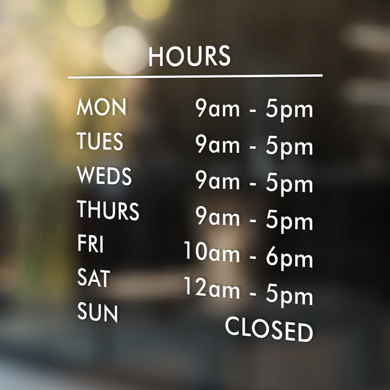 Store Hours Vinyl Decal: Oracle 651 Window Door Sticker - Etsy