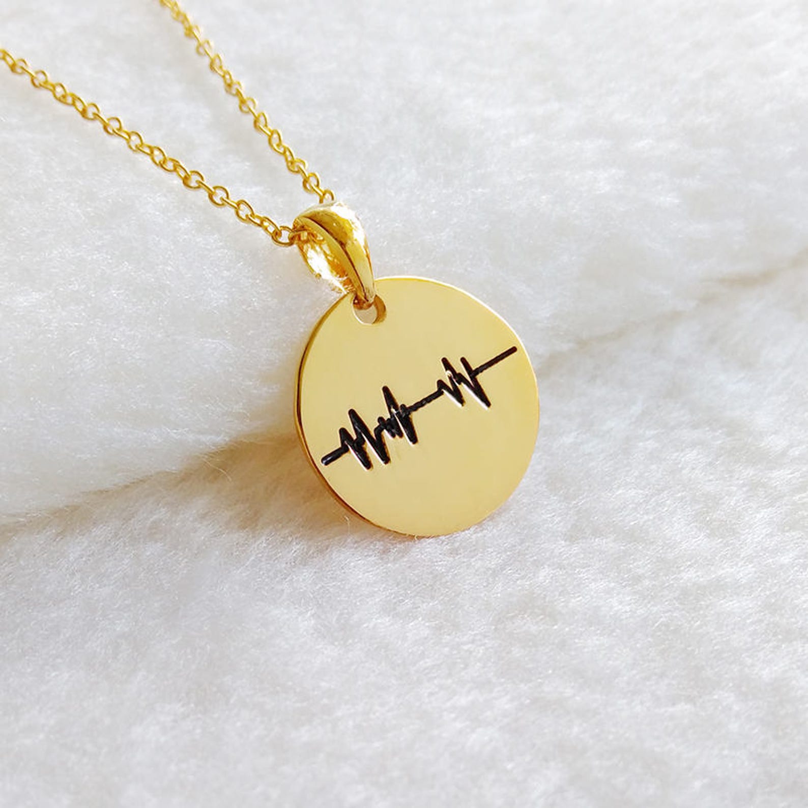 Beating Heart Pulse Necklaceheartlines Necklace Goldecg - Etsy