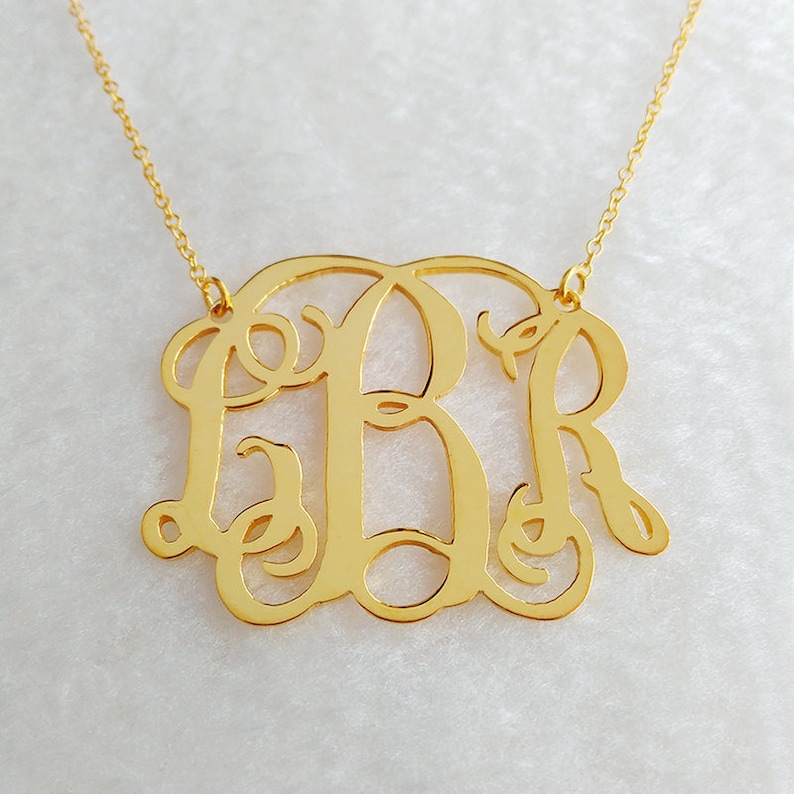 Gold Monogram Necklace,celebrity 3 Initials Monogram Necklace ...