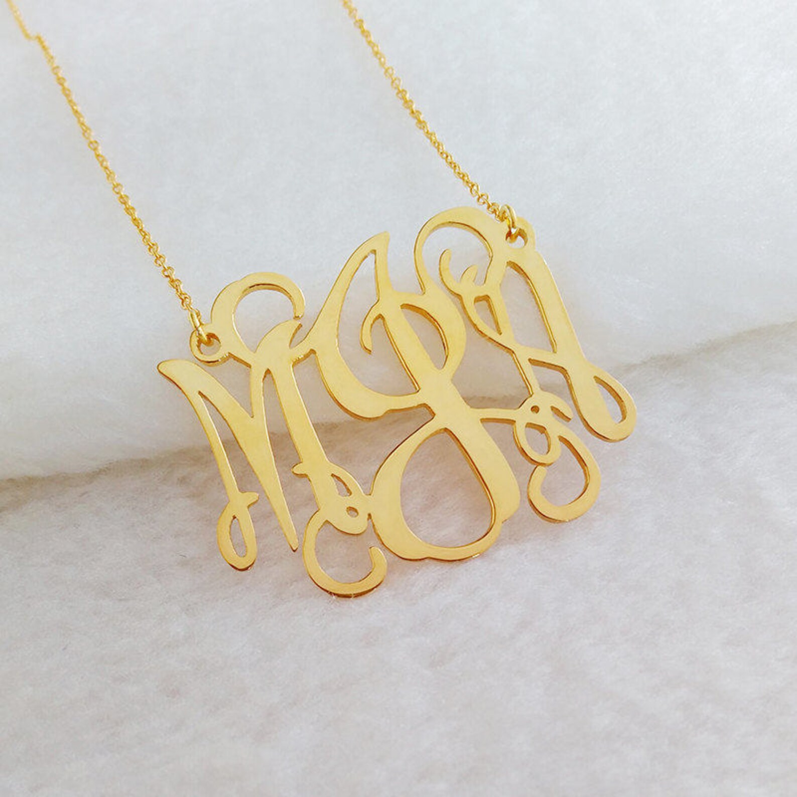 Gold Monogram Necklacecelebrity 3 Initials Monogram - Etsy