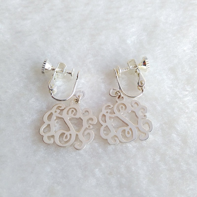 Clip on Earrings,personalize Clip Earring,sterling Silver Monogram ...