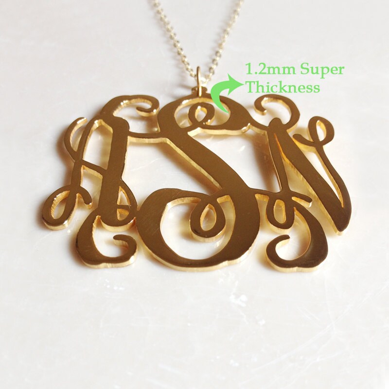 Gold Monogram Necklace,3 Initial Monogram Necklace,1.25 Inch ...