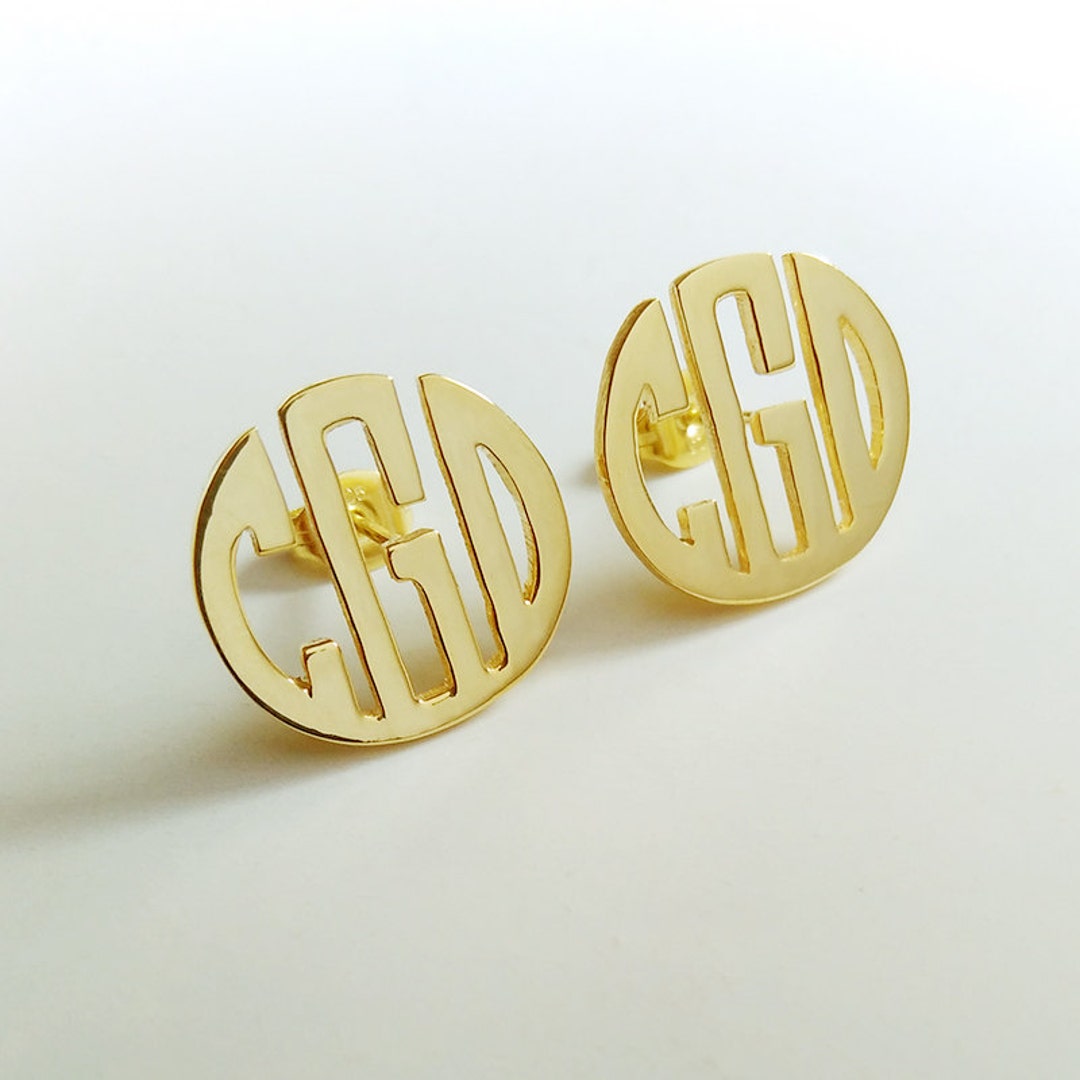 Gold Circle Monogram Earrings,personalize Monogram Earrings,gold ...