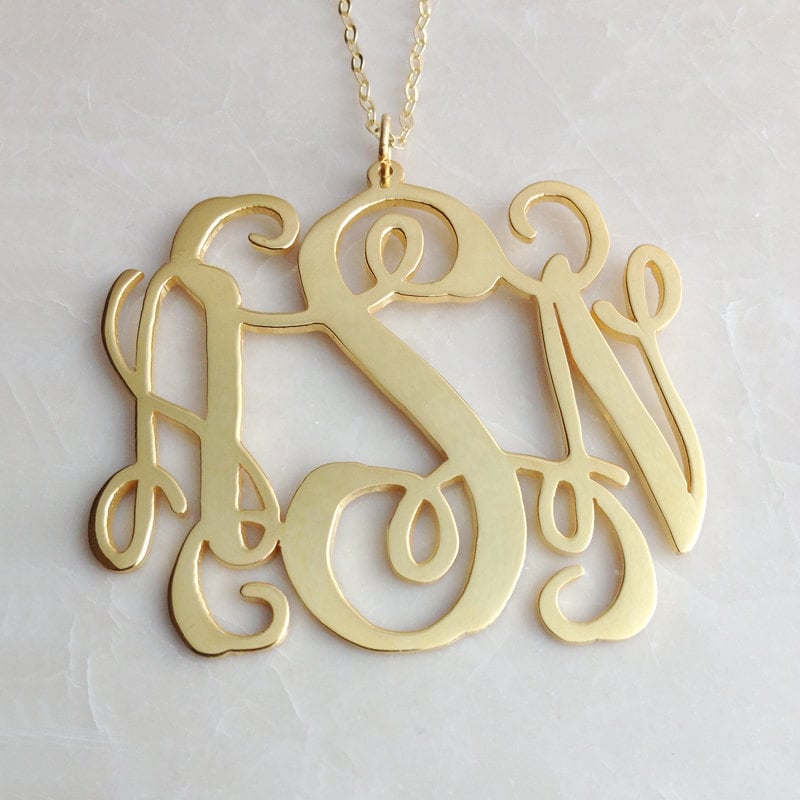 Gold Monogram Necklace3 Initial Monogram necklace1.25 inch | Etsy
