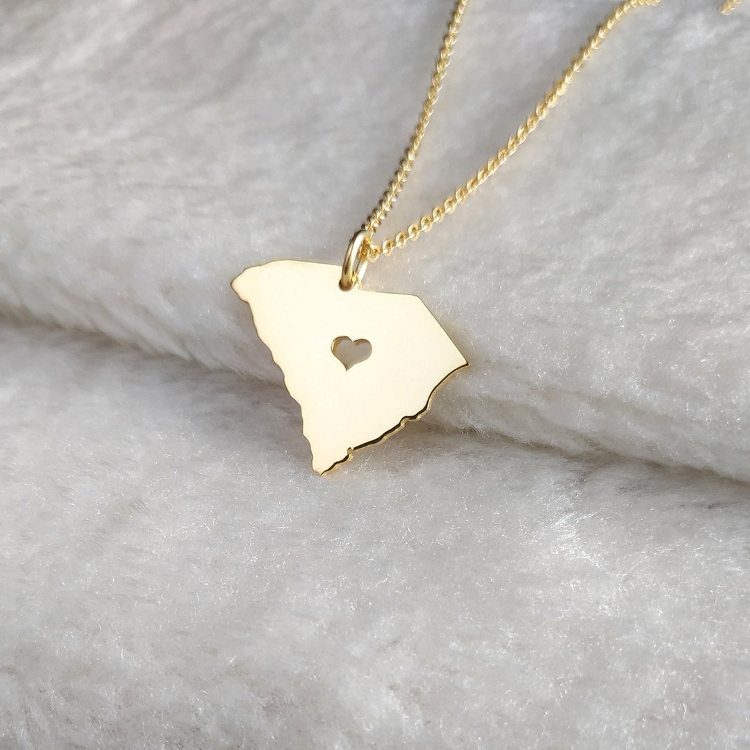Gold SC State Necklace,south Carolina State Charm Necklace,state Shaped ...