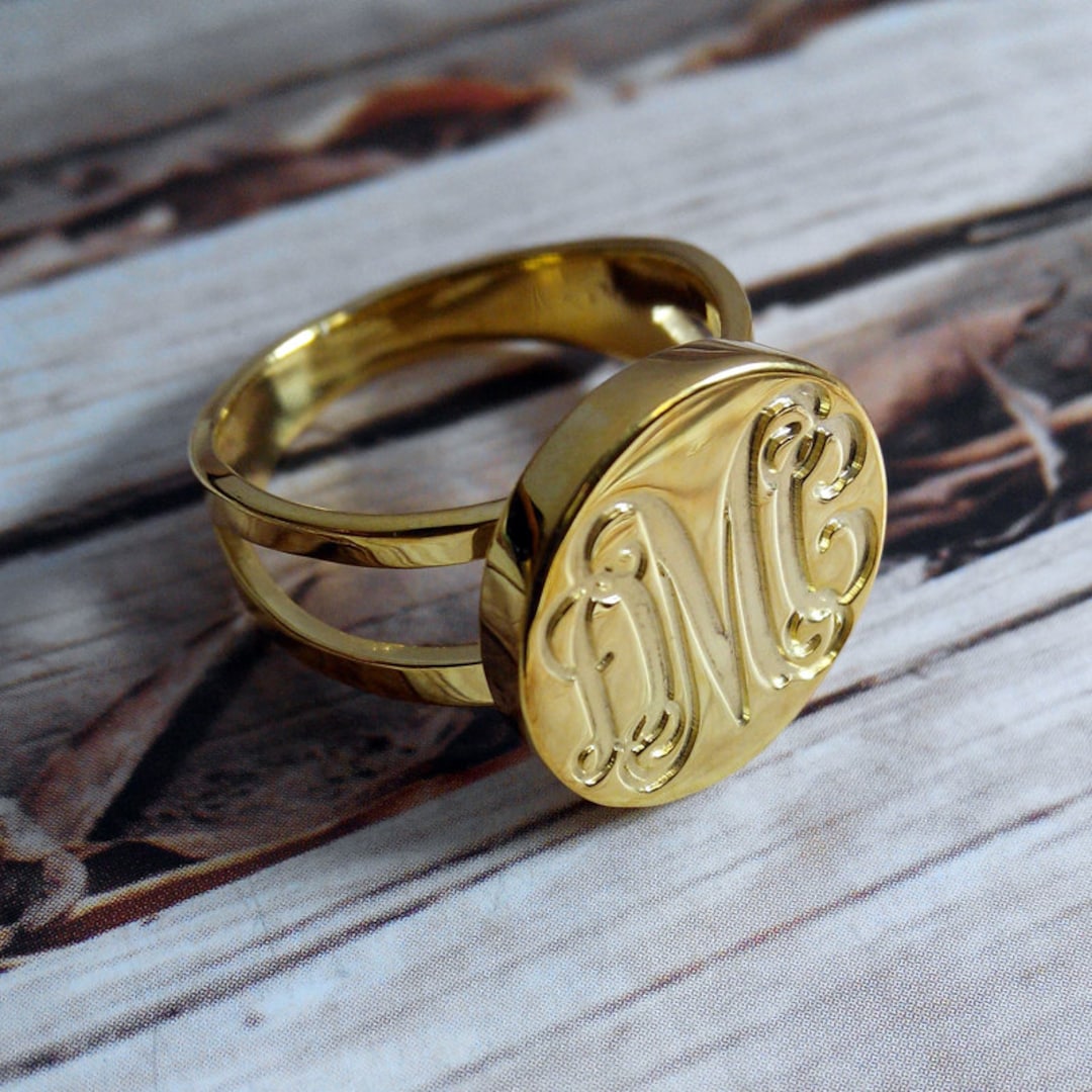 Engraved Monogrammed Ring,gold Monogram Ring,personalized Name Ring ...