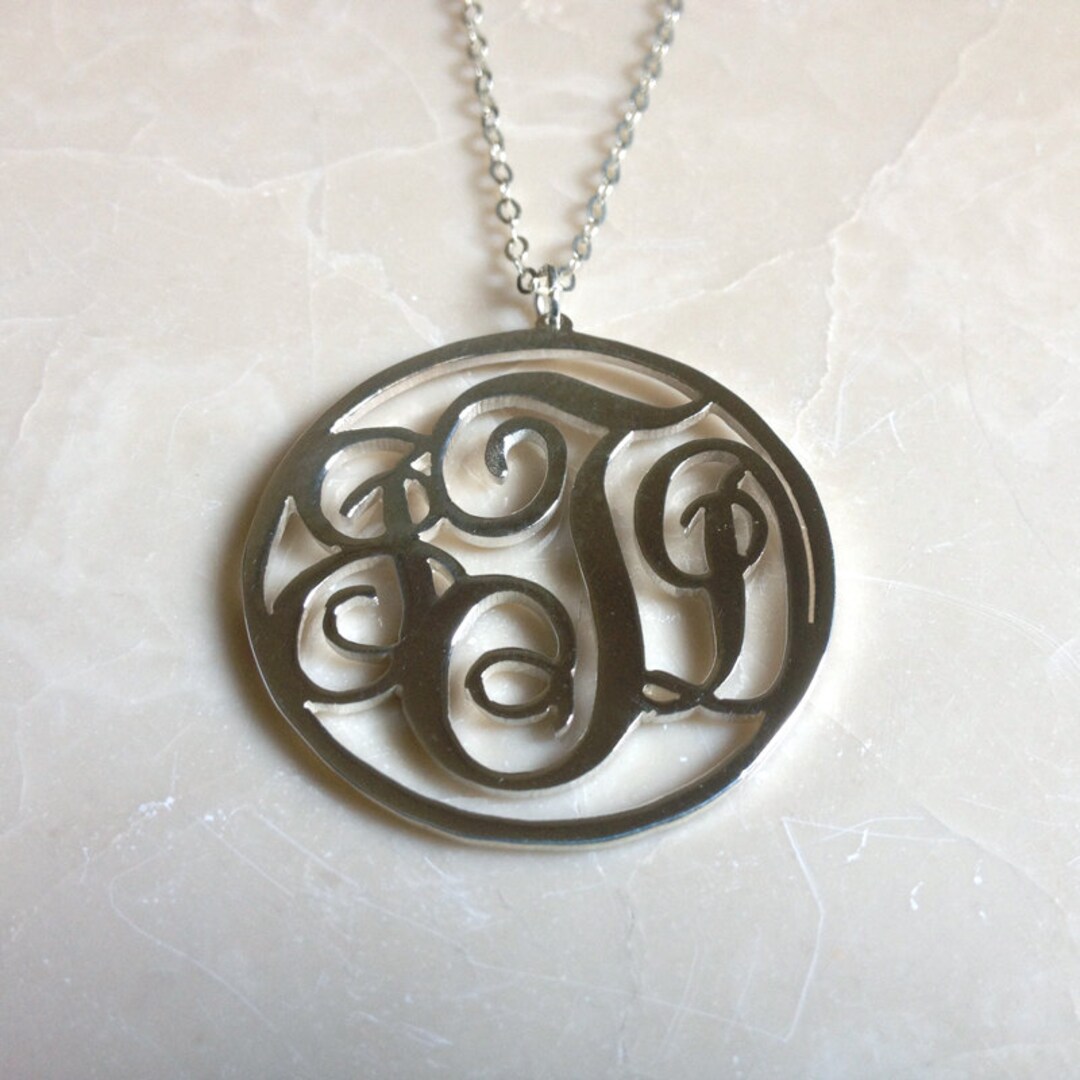 Silver Initial Monogram Necklace,personalized Monogram Necklace,initial ...
