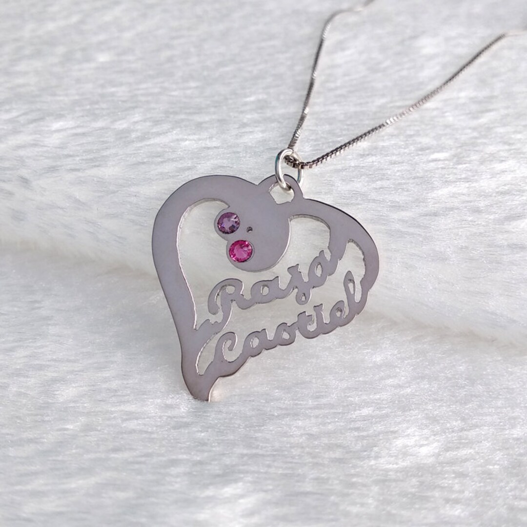 Birthstone Heart Necklace,heart Name Necklace,personalized Birthstone ...