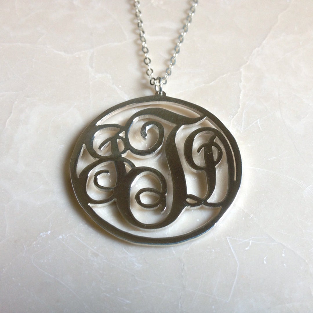 3 Initial Monogram Necklace,personalized Necklace-,1.5 Inch Sterling ...