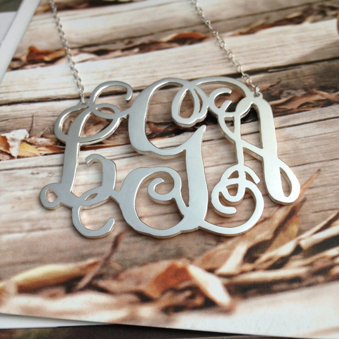 Silver Monogram Necklace,2" Personalized Monogram Necklace,three ...