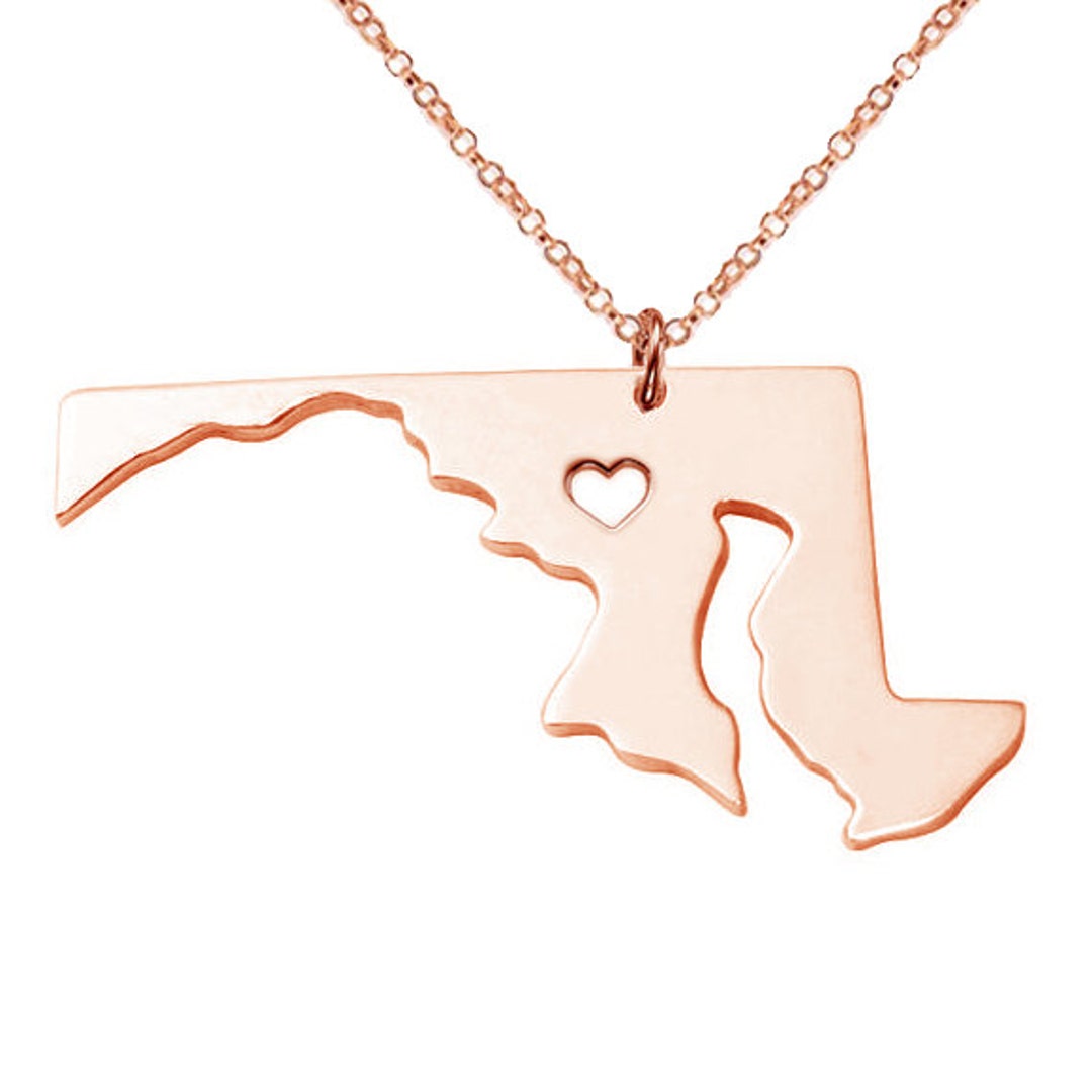 Rose Gold MD State Shaped Necklace,maryland State Necklace,md State ...