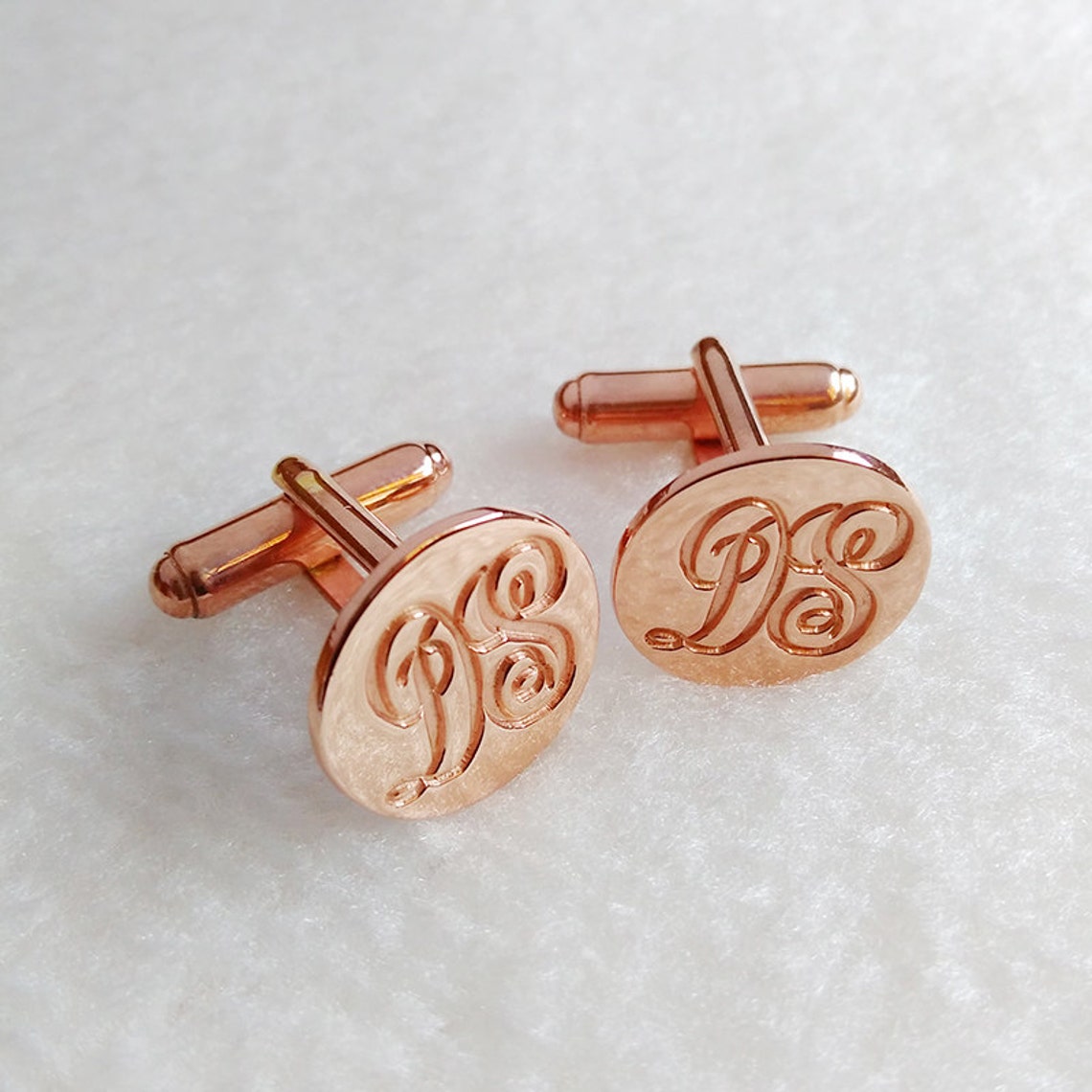 Engraved Two Monogram Cufflinks,groom Wedding Cufflinks,rose Gold ...