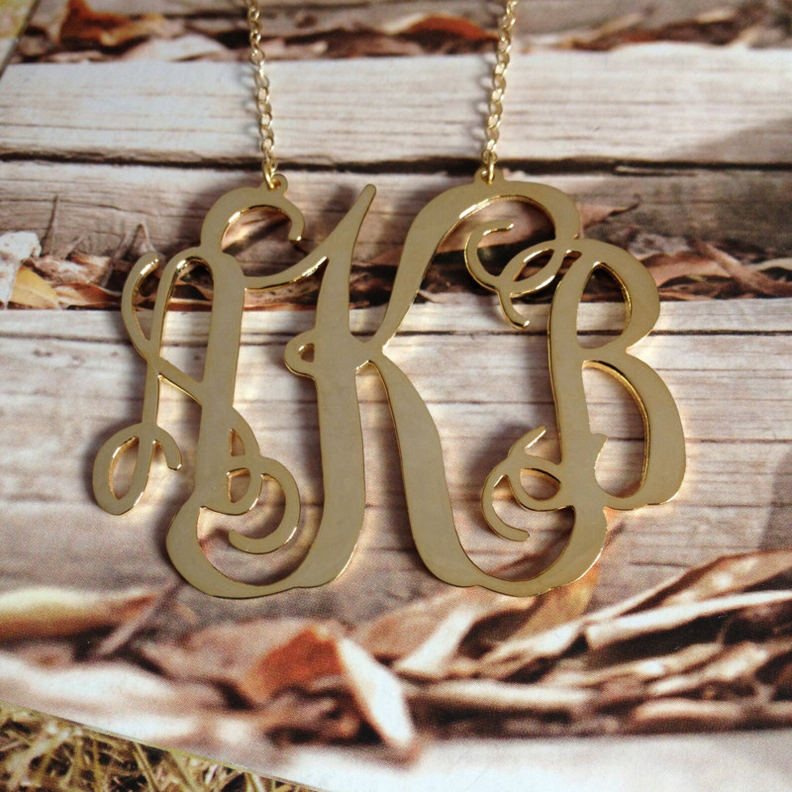 Gold Monogram Necklace3 Initial Monogram Necklaceletter | Etsy