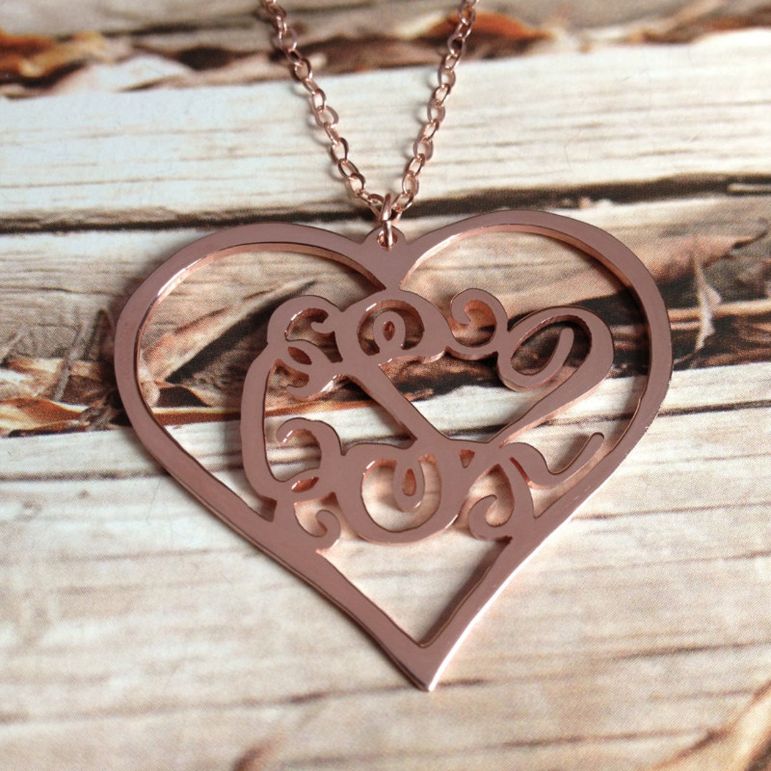 Heart Shaped Monogram Necklace,3 Initial Necklace,rose Gold Plated ...