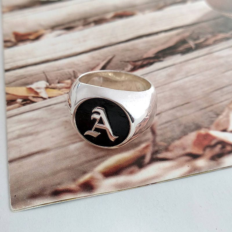 Old English Disc RingPersonalized Old English RingAny Letter | Etsy