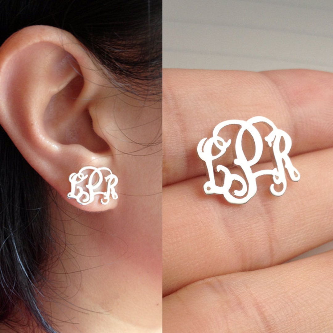 Sterling Silver Monogram Earrings,personalize Stud Earrings,any Initial ...