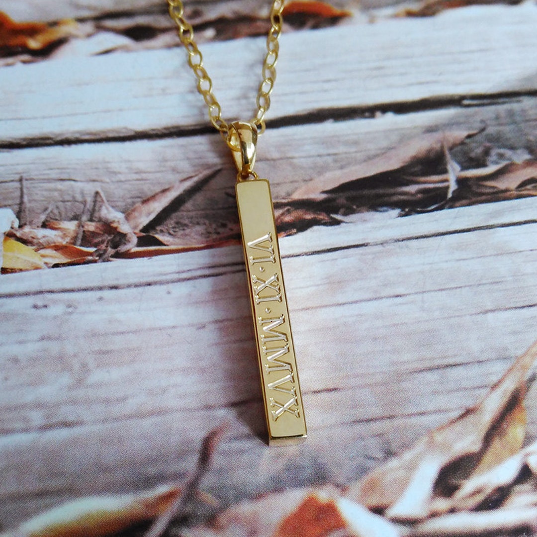 Engraved Coordinates Bar Necklace,vertical Bar Necklace,gold Long Bar ...