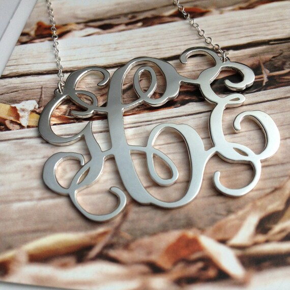 Silver Monogram Necklace3 Initial Monogram Necklace1 - Etsy