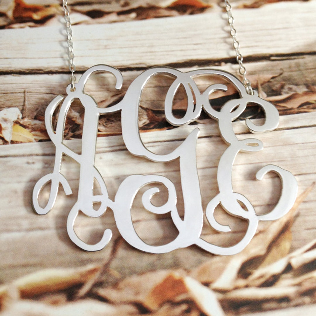 Sterling Silver Monogram Necklace,3 Initial Monogram Necklace ...