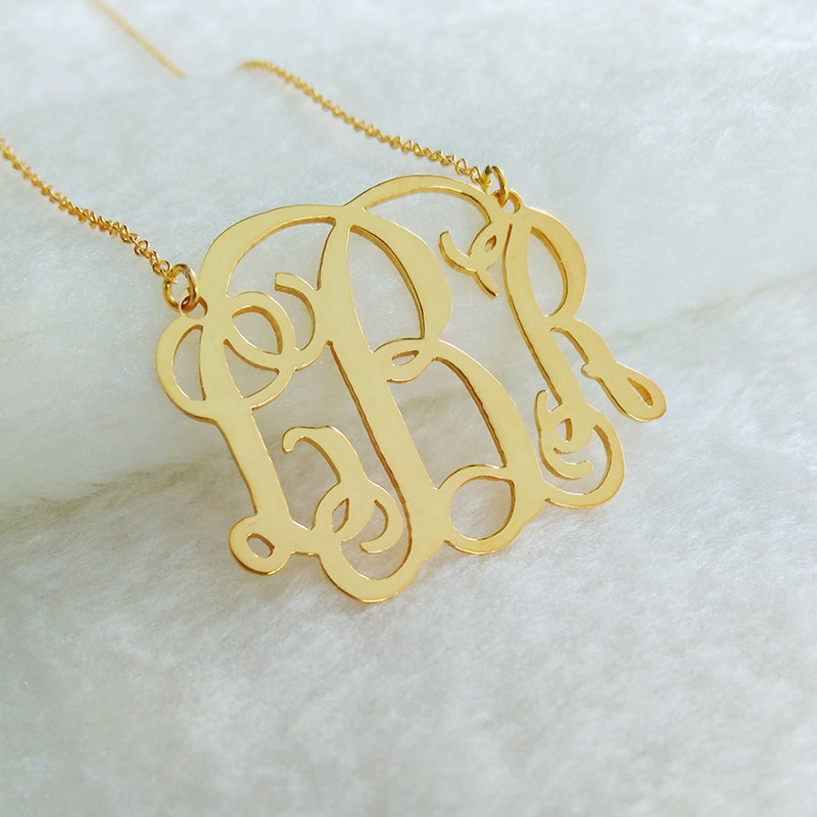 Plated Monogram Necklace3 Initial Monogram Necklacegold - Etsy