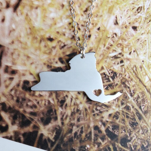 NY State Necklace Gold New York State Necklace NY State Shaped Necklace Personalized NY Necklace Gold State Necklace with A Heart