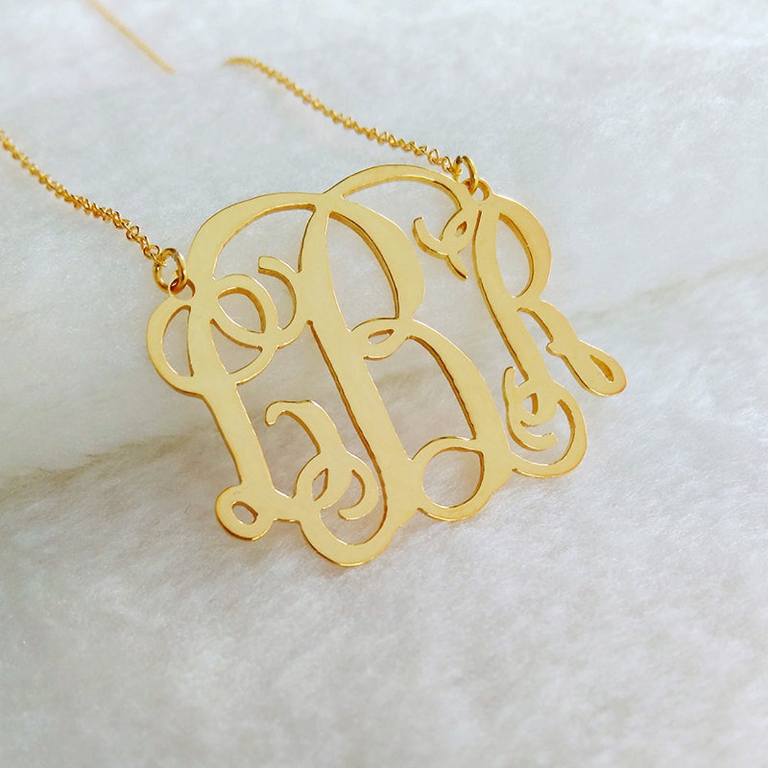 Gold Monogram Necklace,celebrity 3 Initials Monogram Necklace ...