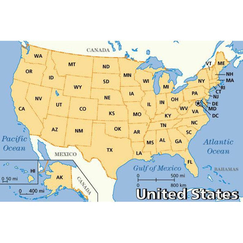 UNITED STATES Map With Two Hearts Handmadefriends | Etsy