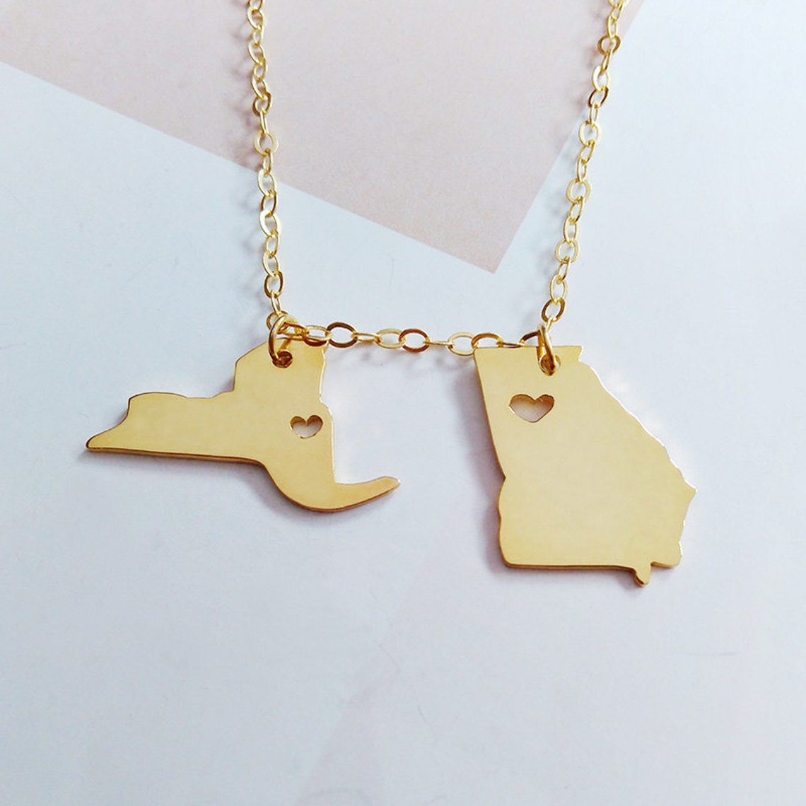 Two Charms on One Necklacegold Two States Necklacebest - Etsy