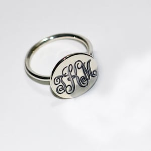 Engraved Monogram Ring,silver Name Ring,initial Monogram Ring ...