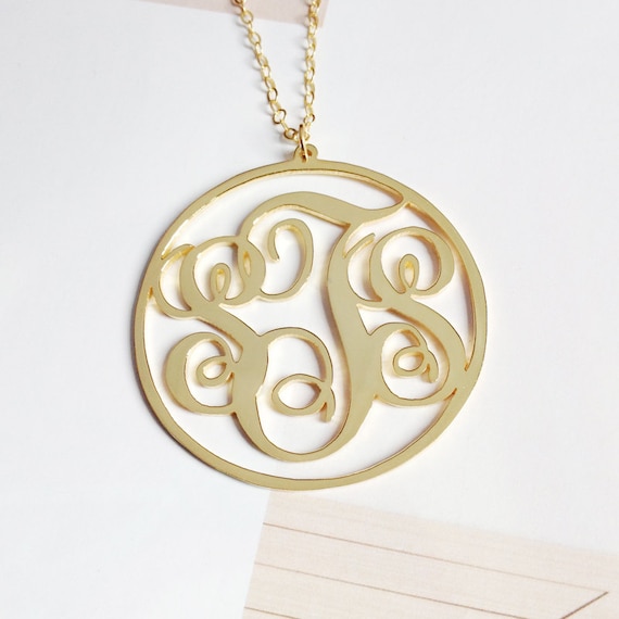 Custom Gold Monogram NecklaceThree Initial Monogram | Etsy