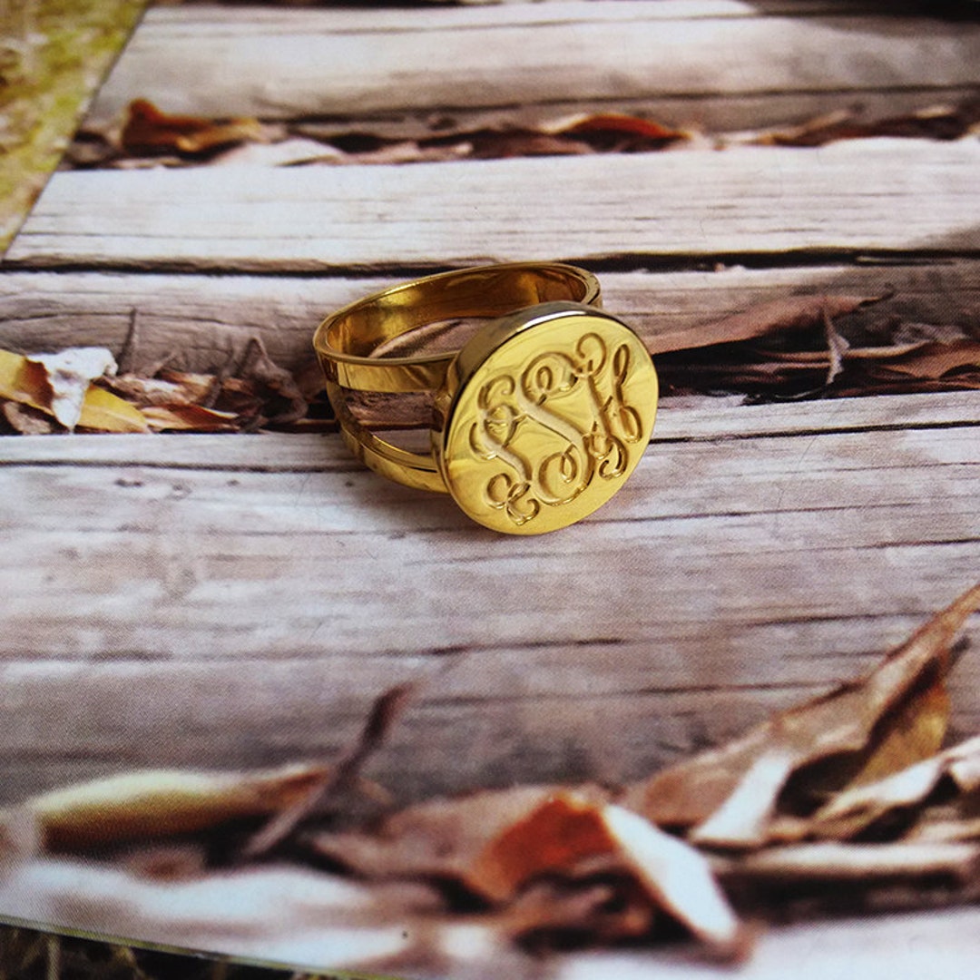 Gold Monogram Ring,3 Initial Monogram Ring,personalized Name Ring ...