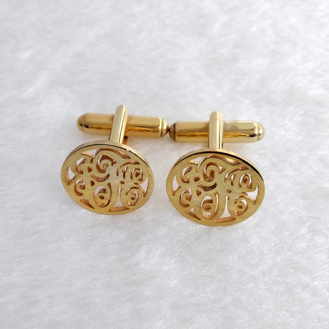 Gold Men Cufflinks,monogram Initials Cufflinks,personalized Circle ...