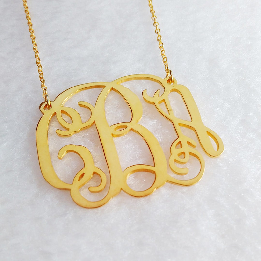 Letter Monogram Necklace,1.75 Inch Personalized Necklace,3 Initial ...