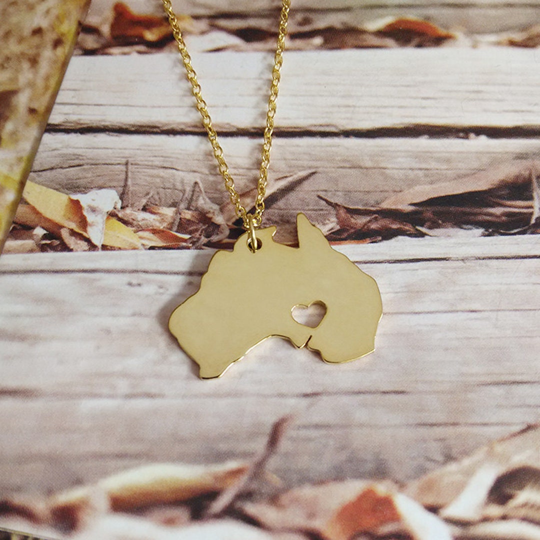 Gold Australia Necklace,australia Shaped Jewelry With Heart,australia ...